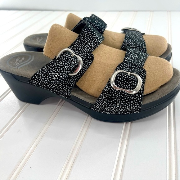 Dansko | Shoes | Dansko Black Silver Double Strap Sophie Sandals Slides ...